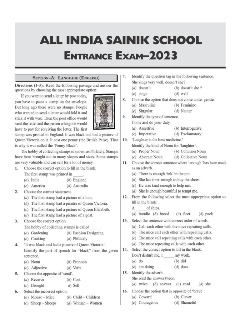 Sainik-School-Class-6-Question-Paper-2023 | PDF