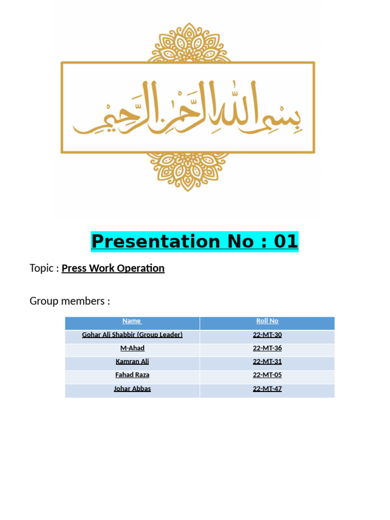 Press Work Operation | PDF