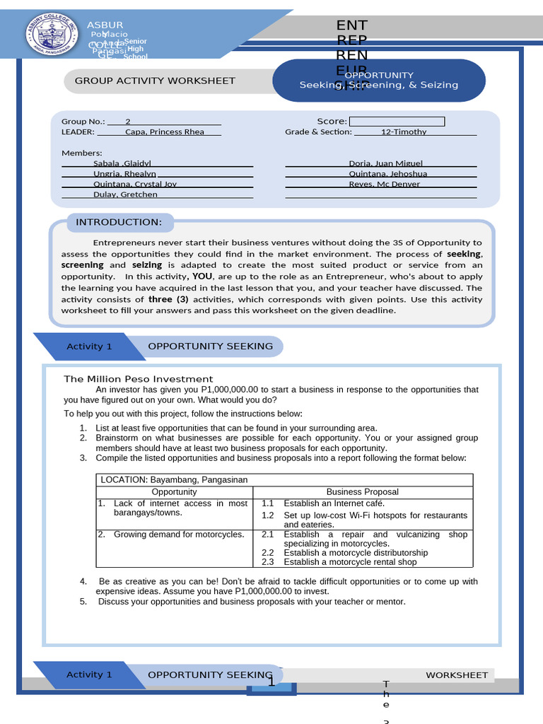 Group2 The 3s of Opportunity | PDF