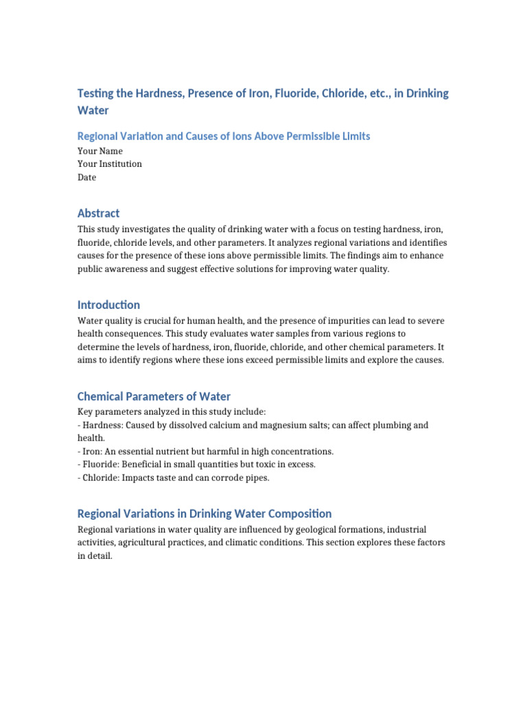 Water Quality Study | PDF | Water Quality | Water