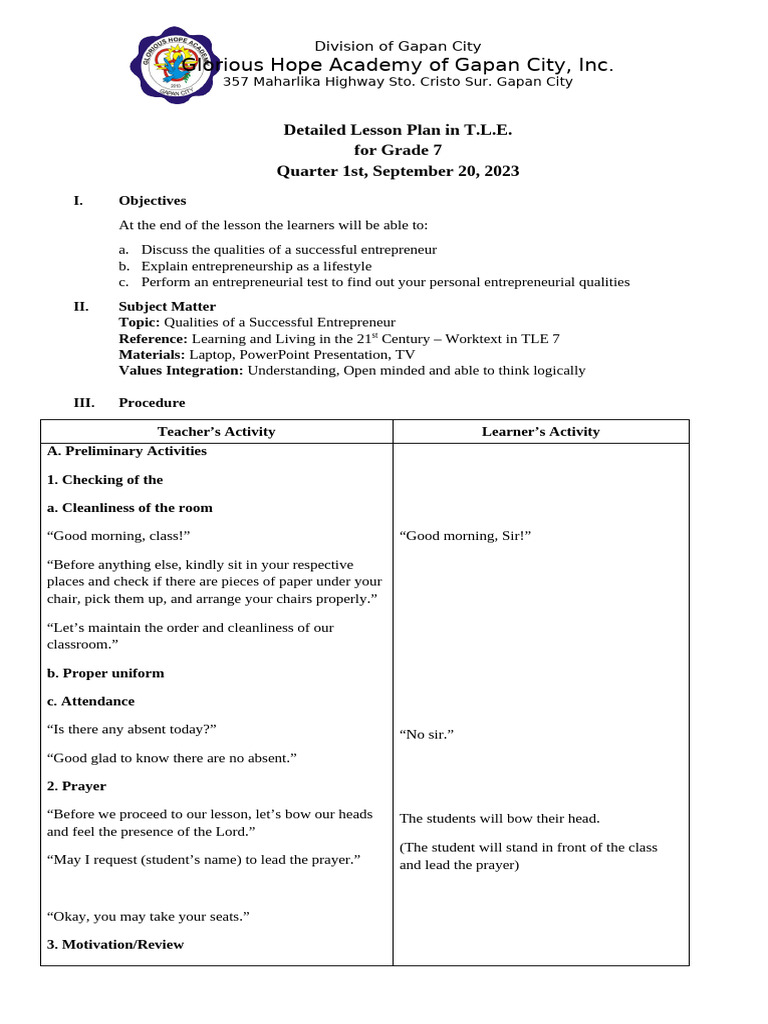 Grade 7 TLE DLP | PDF