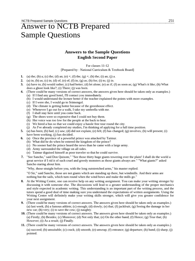 Key To NCTB Sample Question | PDF
