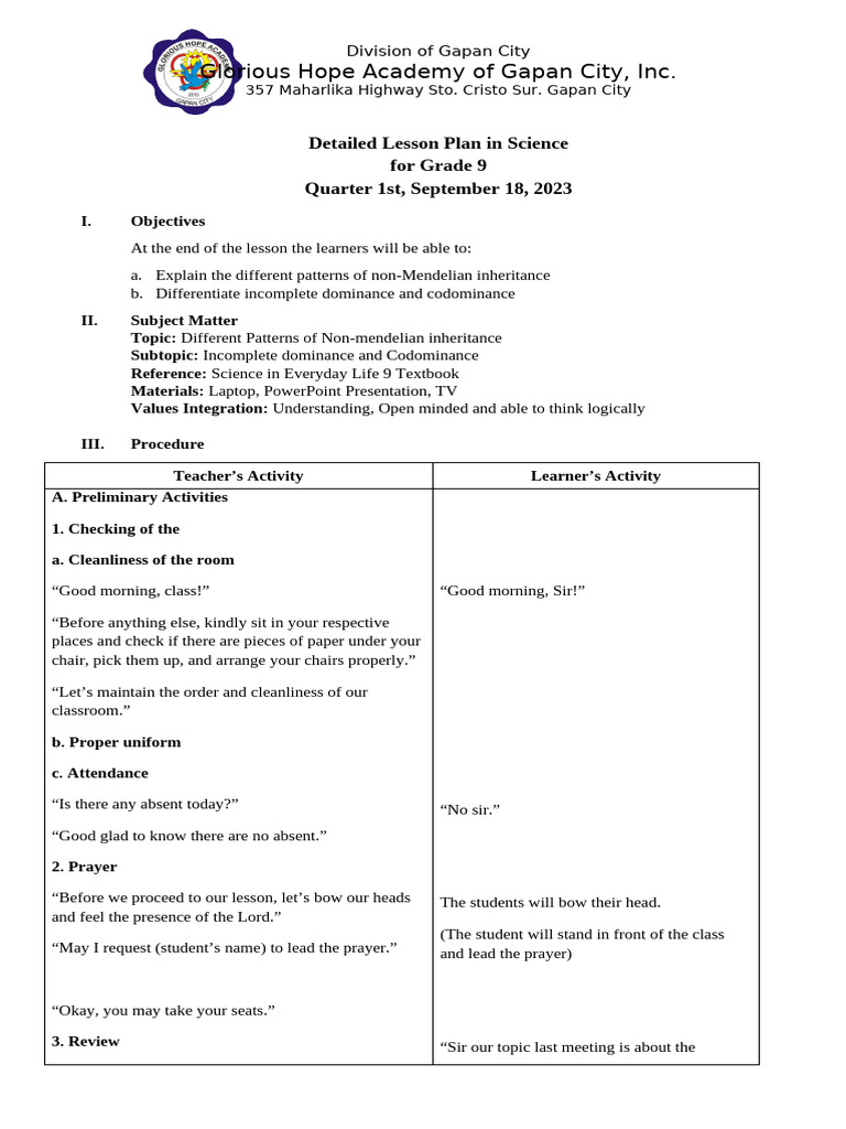 Grade 9 Science DLP | PDF | Dominance (Genetics) | Genetics