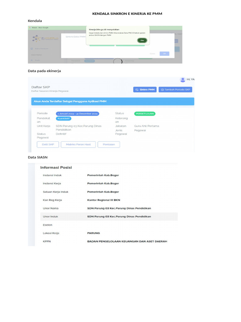 Kendala Sinkron e Kinerja Ke PMM | PDF