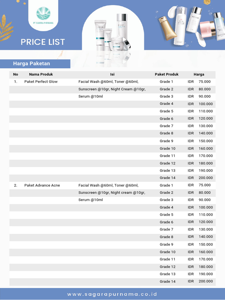 PRICE LIST SAGARA | PDF | Lactic Acid