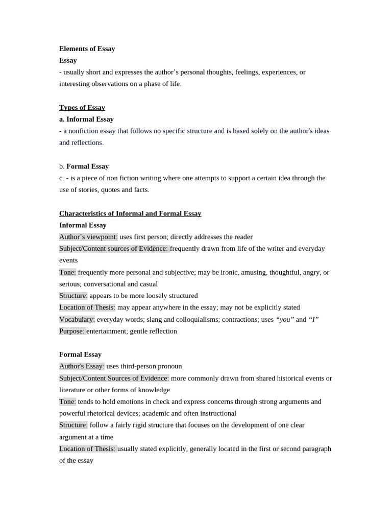 Elements of Essay | PDF