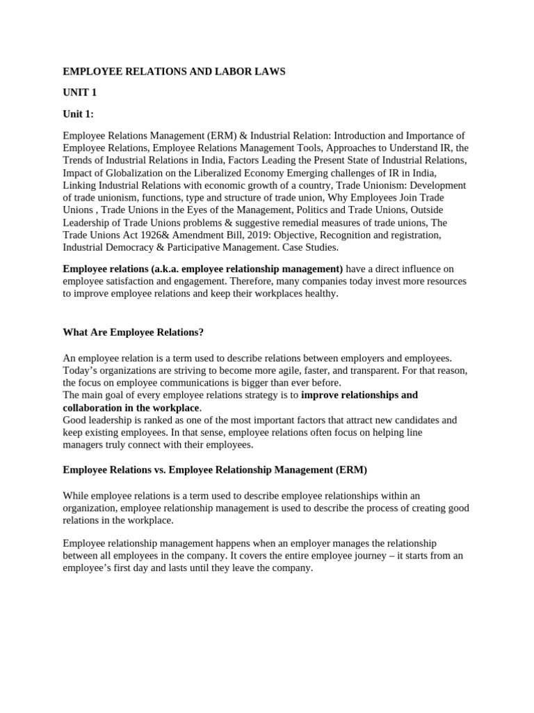 Employee Relations and Labor Laws Unit 1 | PDF | Cost Of Living ...