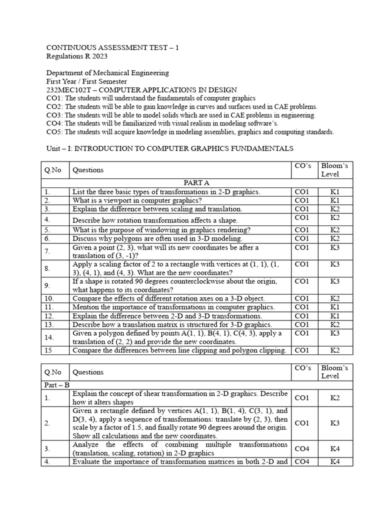Question Bank 232MEC102T CAID QB | PDF | Mathematical Analysis | Mathematics