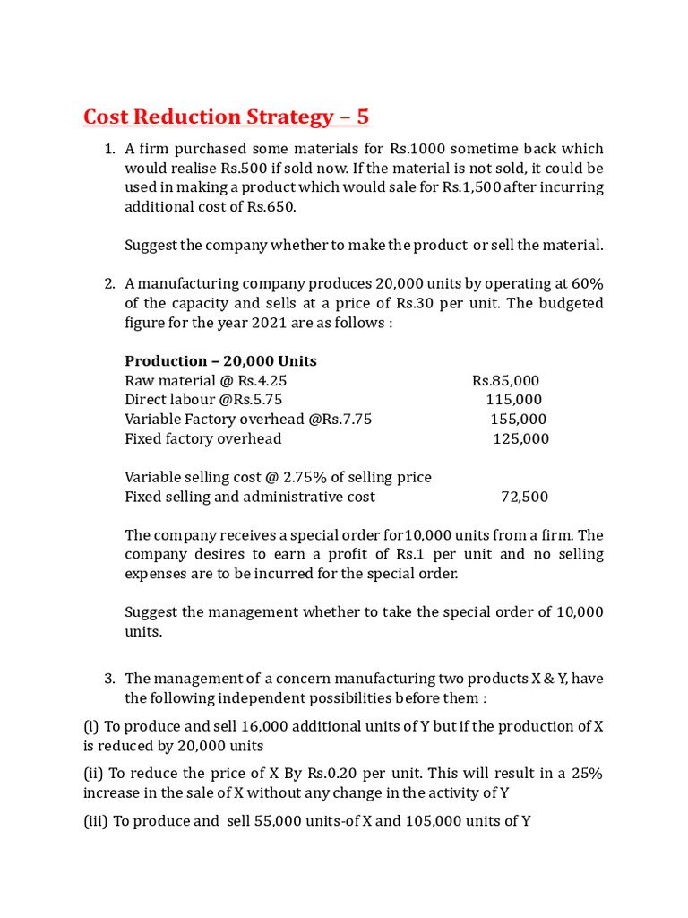 Cost Reduction Strategy- 5 | PDF | Cost | Prices