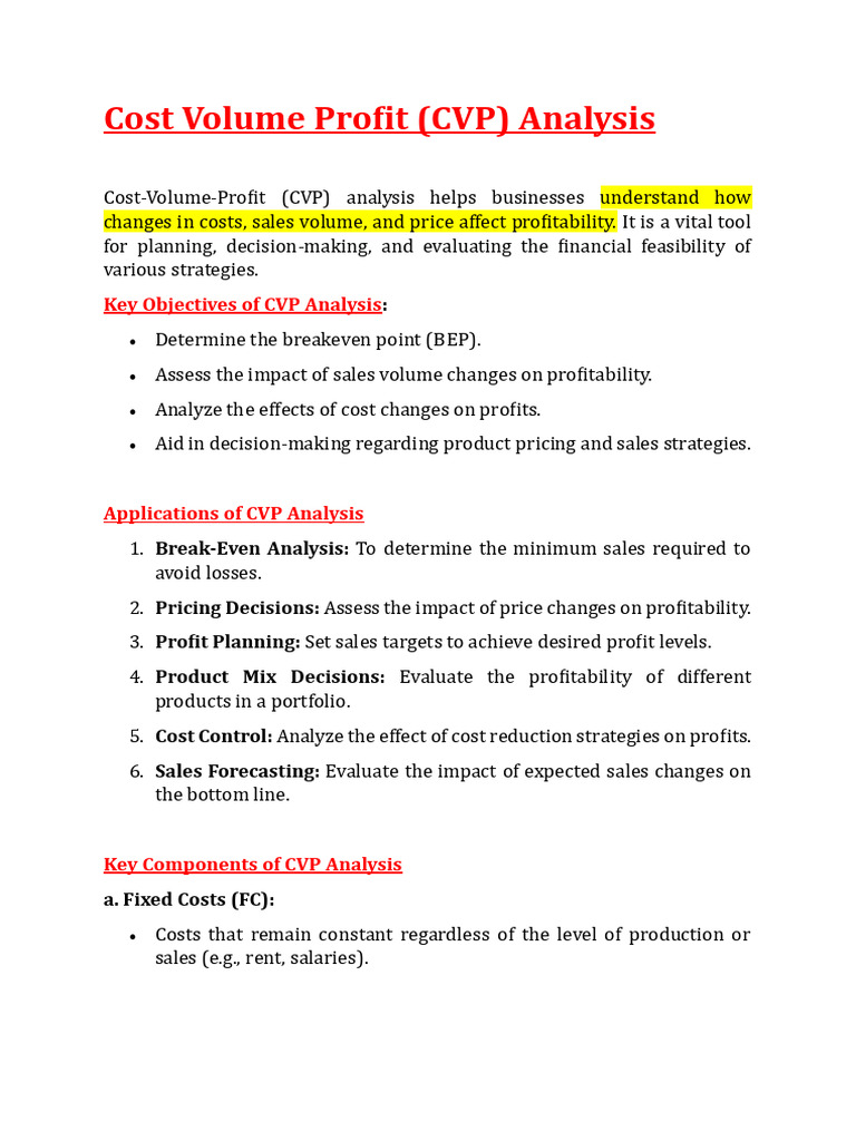 Cost Volume Profit (CVP) Analysis | PDF | Profit (Economics) | Business