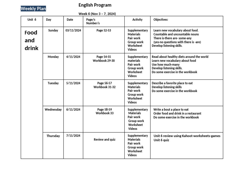 Weekly planner week 6 | PDF