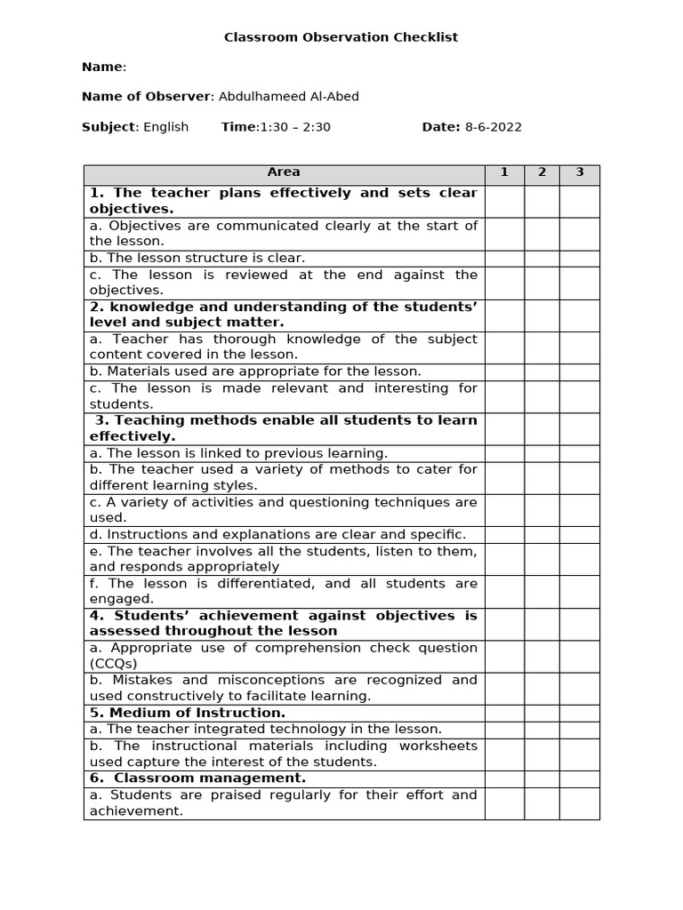 Observation Form | PDF
