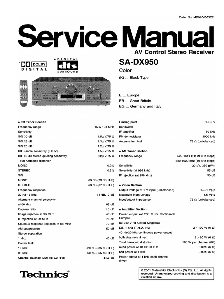 Technics Sa-Dx950 Service Manual PL | PDF