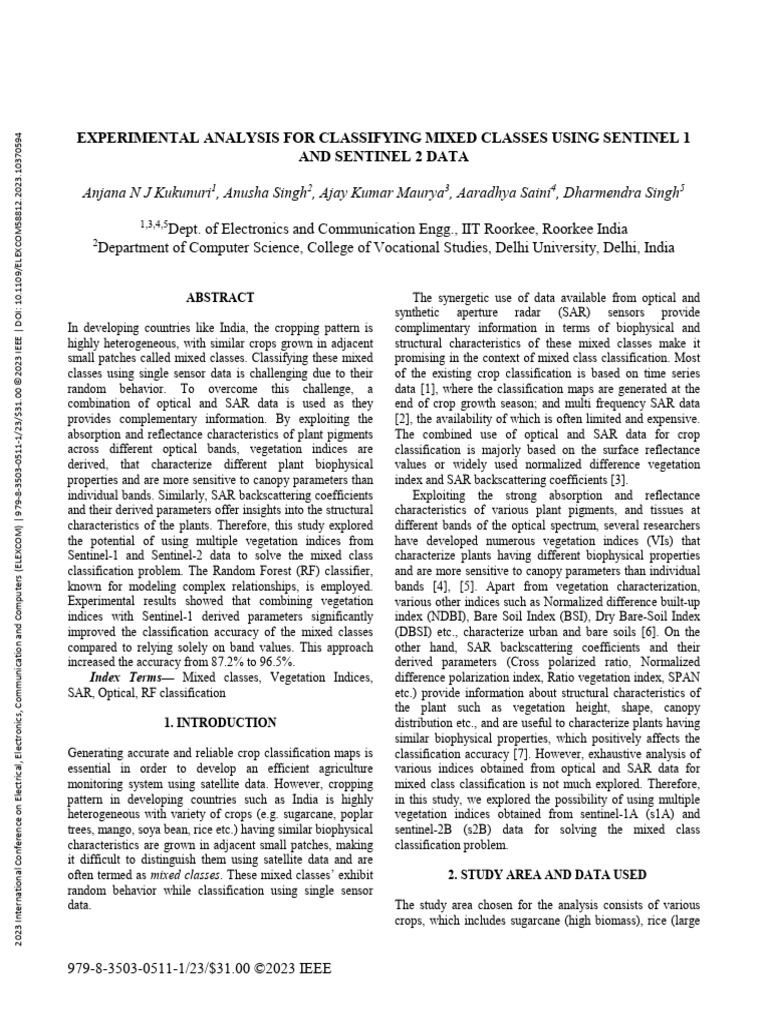 Experimental Analysis For Classifying Mixed Classes Using Sentinel 1 and Sentinel 2 Data | PDF ...