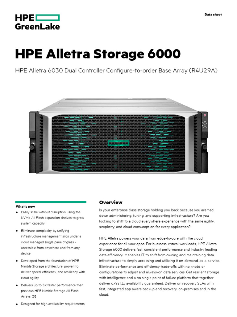 HPE Alletra 6030 Dual Controller Configure-To-Order Base Array Data Sheet-PSN1013540289PHEN ...