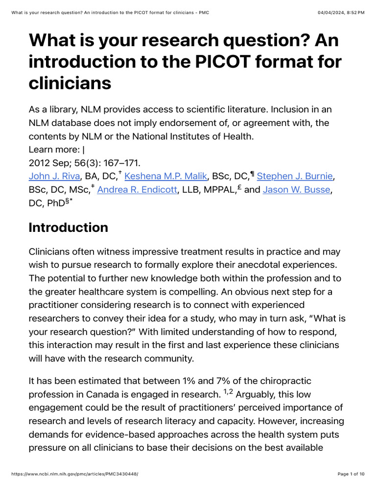 Personal - What Is Your Research Question? An Introduction To The PICOT ...