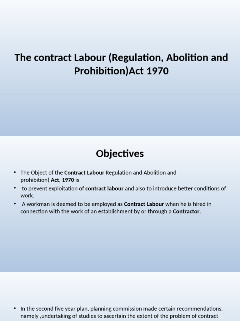 Contract Labour Act 1970 Overview | PDF | Employment | License