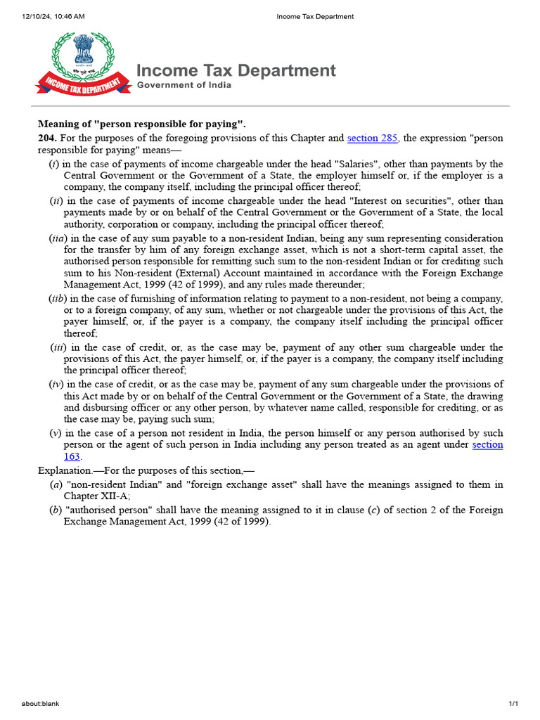 Income Tax Department Sec 204 | PDF | Payments | Money