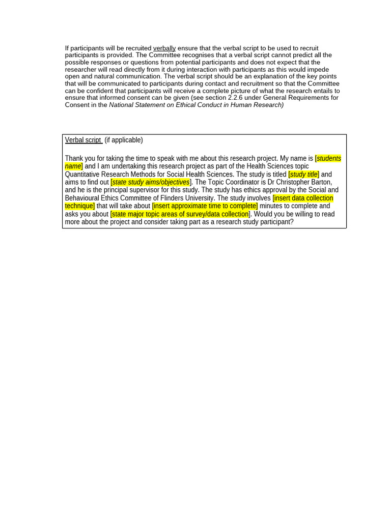 Verbal Recruitment Script Guide | PDF