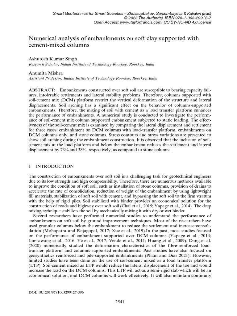 Numerical Analysis of Embankments On Soft Clay Supported With Cement ...