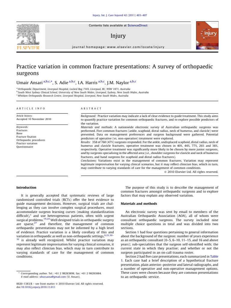 Practice Variation in Common Fracture Presentations | PDF | Orthopedic ...