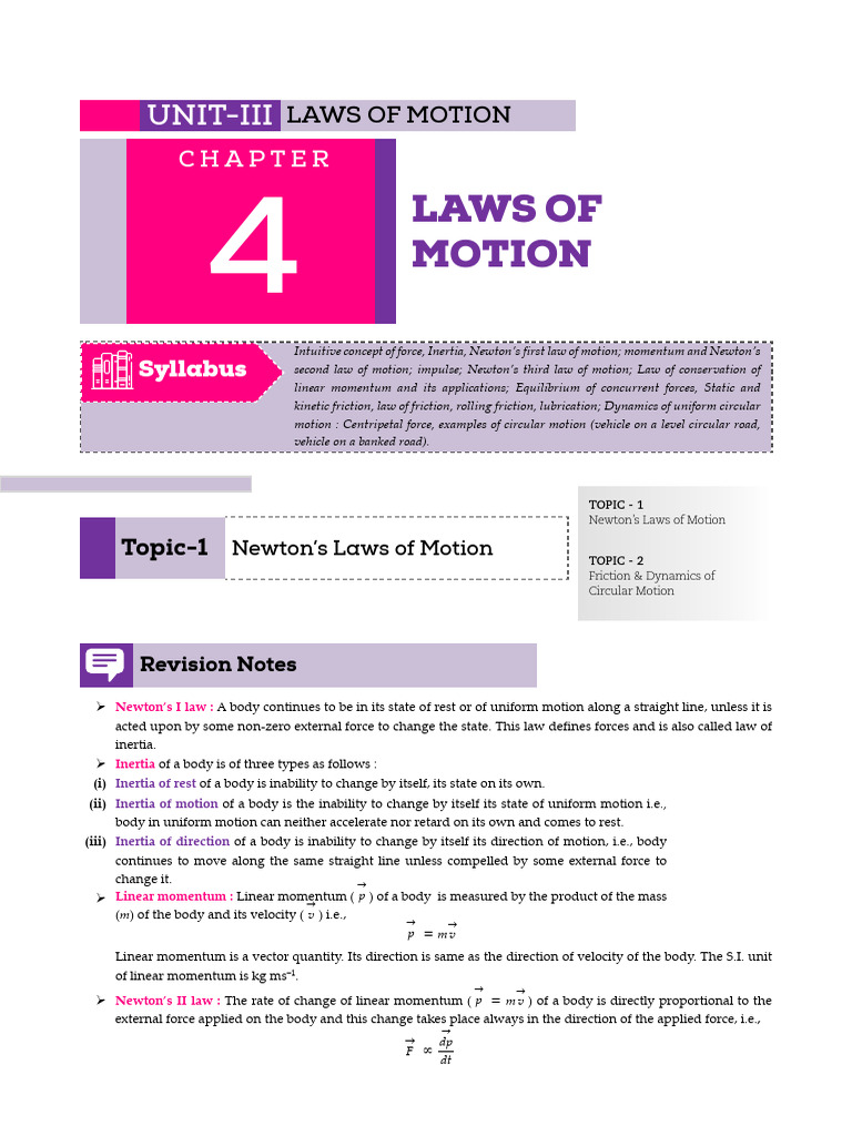 Class 11 Physics Neet Study Maerials 4. Laws of Motion | PDF | Friction ...