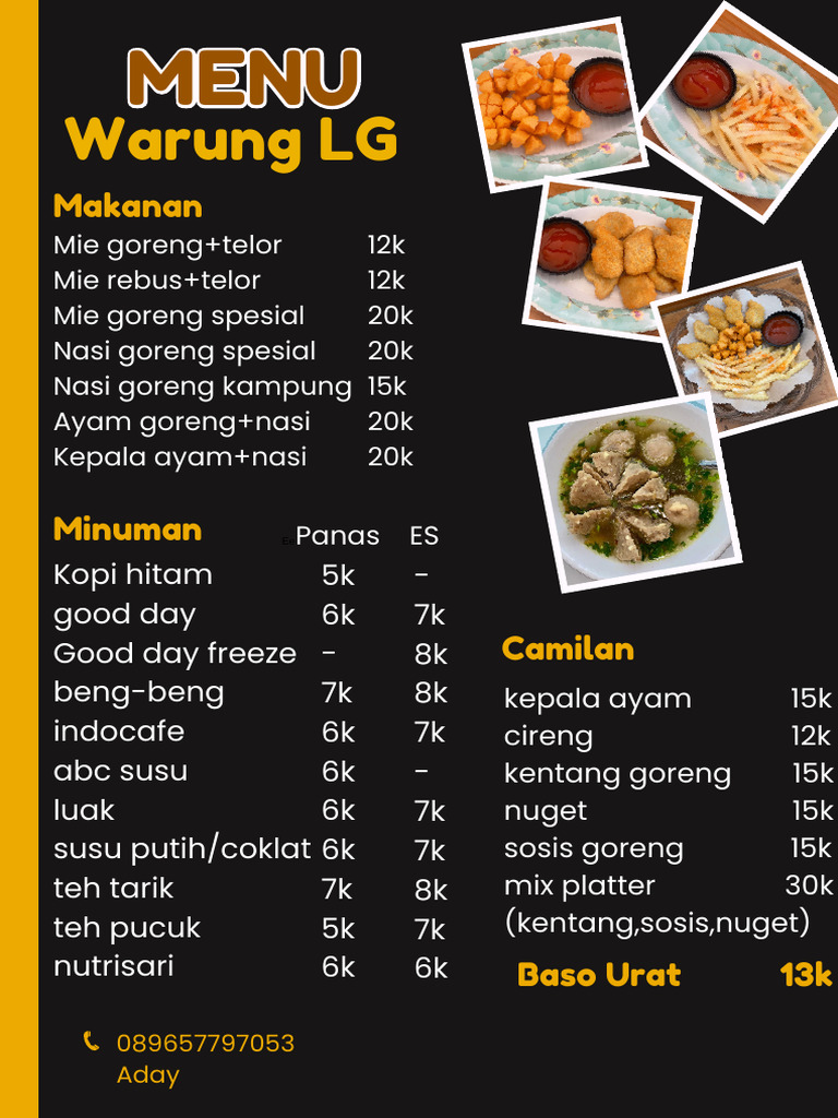 Hitam Kuning Elegan Menu Kedai Mie Dan Camilan PDF | PDF