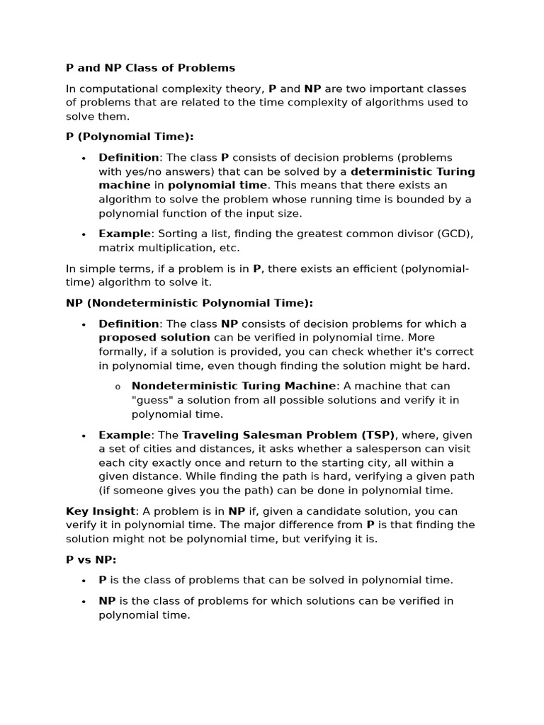 P And Np Class Of Problems Pdf Time Complexity Computational Complexity Theory