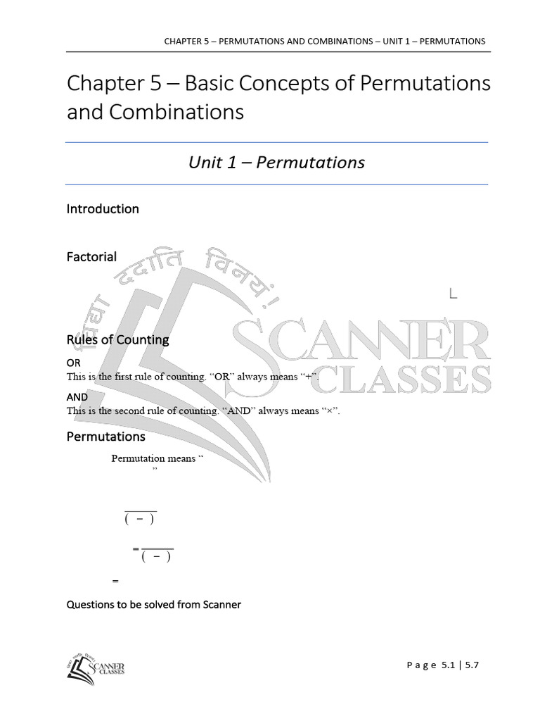Chapter 5 - Basic Concepts of Permutations and Combinations | PDF | Permutation | Mathematical ...
