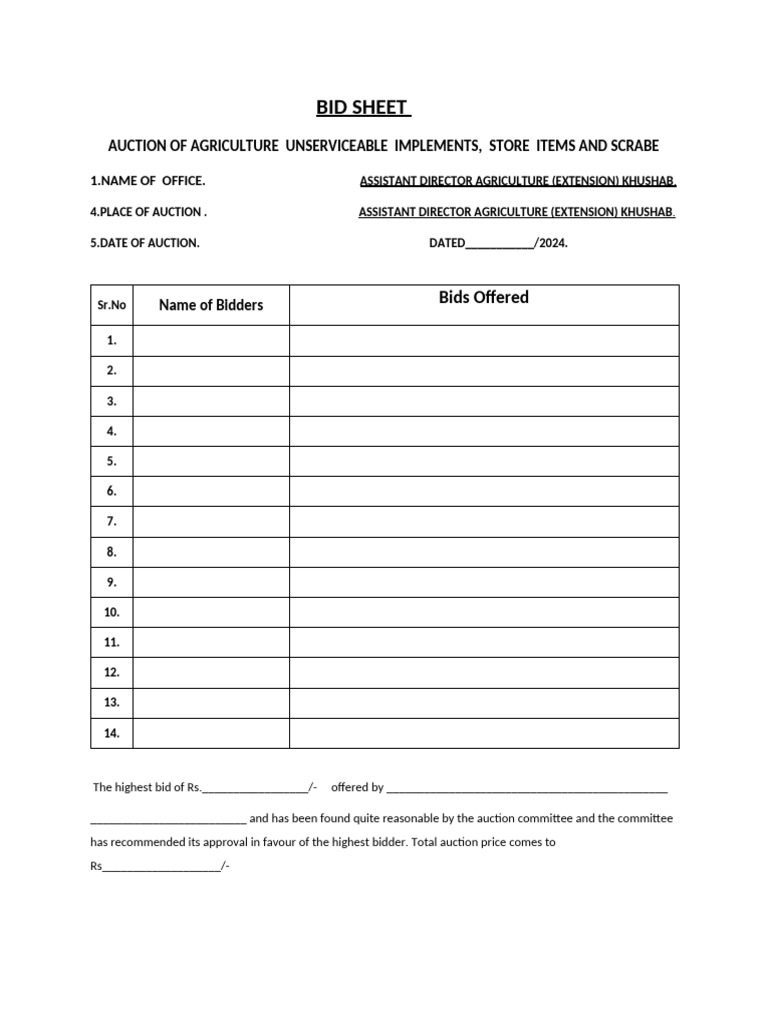 BID SHEET | PDF