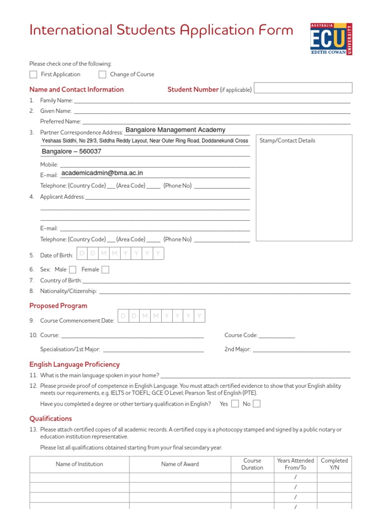 ECU Application Form - 2011 | PDF | International English Language ...