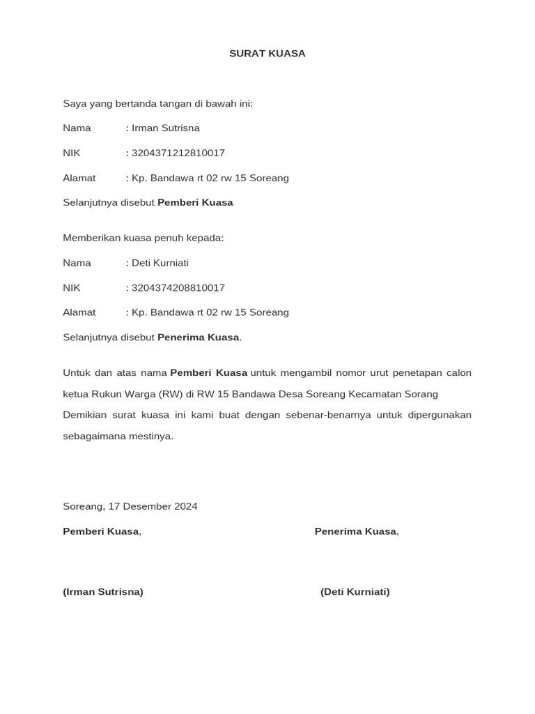 Surat Kuasa Pengambilan BPKB | PDF