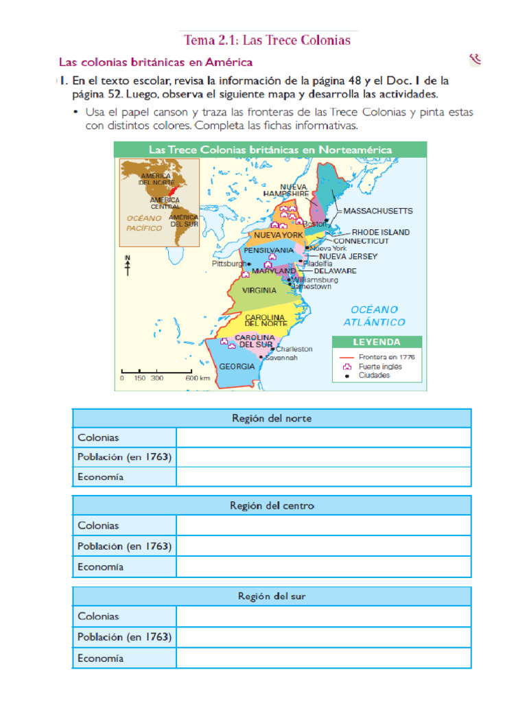 Ficha de Las Trece Colonias 3ro | PDF