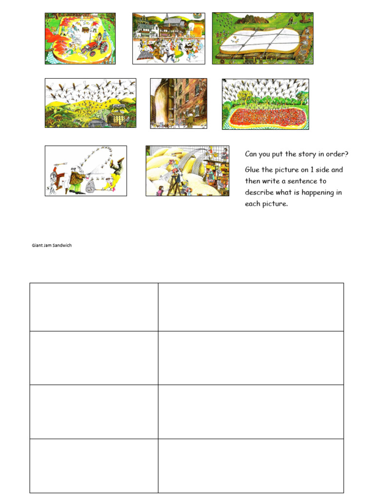 The Giant Jam Sandwich Story Sequencing | PDF