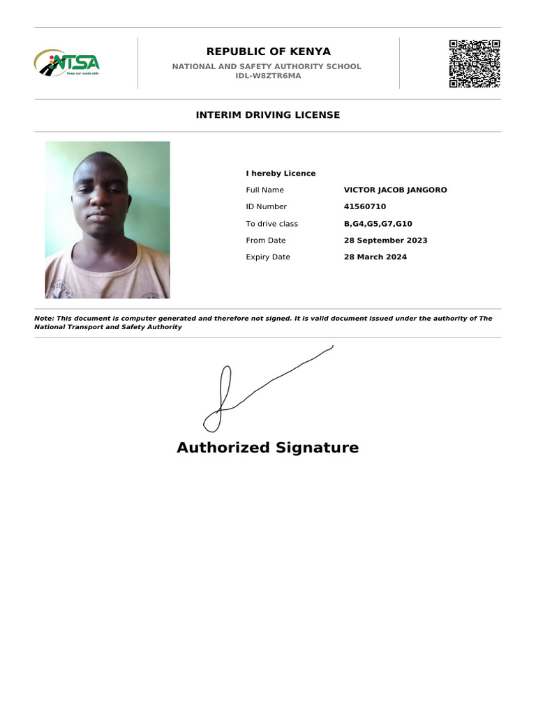 IDL W8ZTR6MA Interim Driving License | PDF