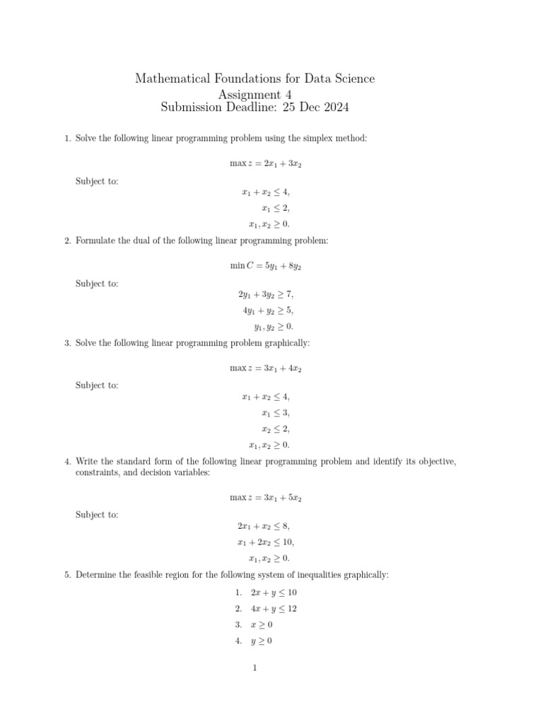 Linear Programming Problem Set | PDF | Linear Programming ...