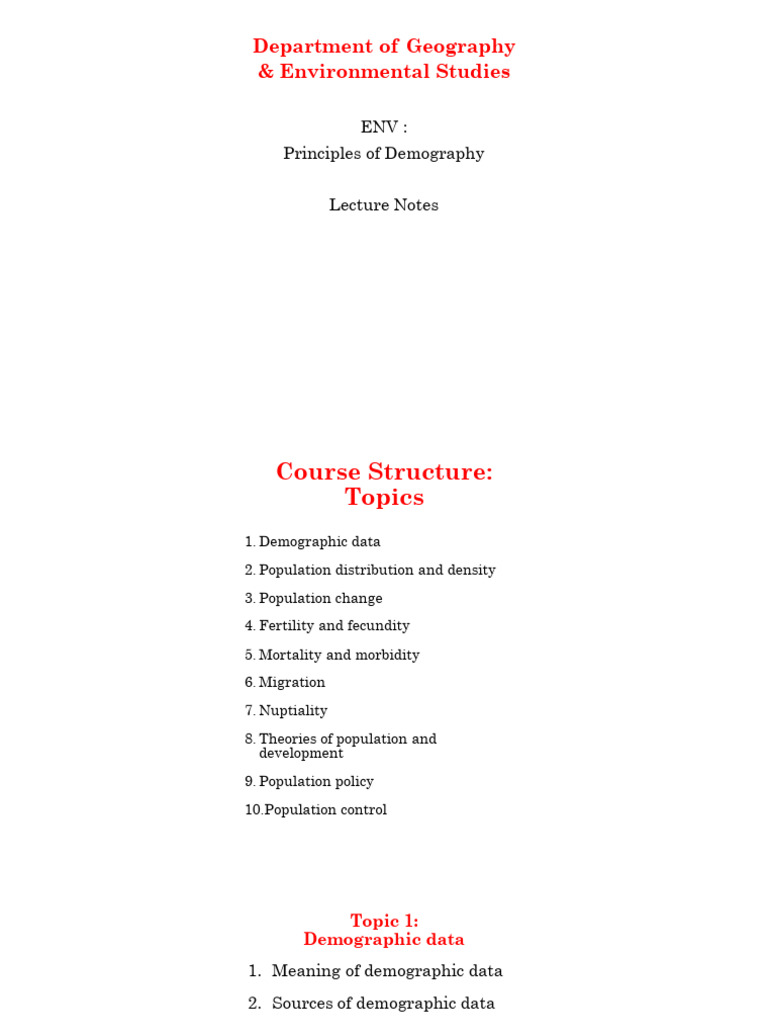 Demographic Principles Lecture Notes | PDF | Demography | Standard ...