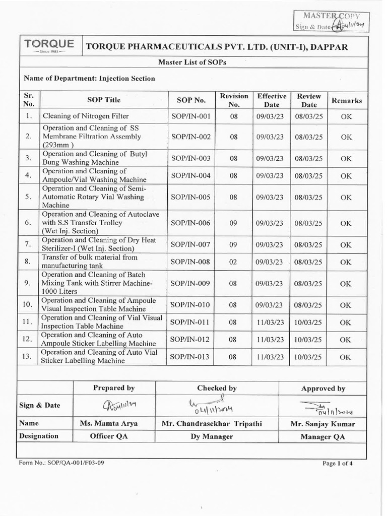 Master SOP List Injection | PDF