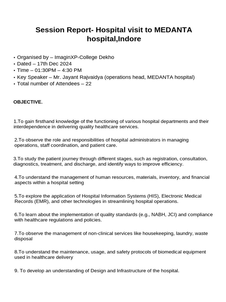 Insights from Medanta Hospital Visit | PDF | Health Care | Health ...