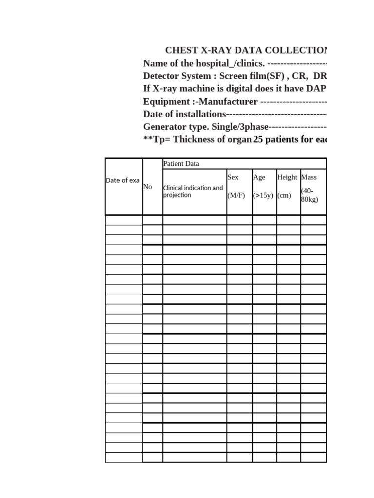 Chest X-Ray Data Collection Sheet Updated | PDF | Radiography | Radiation