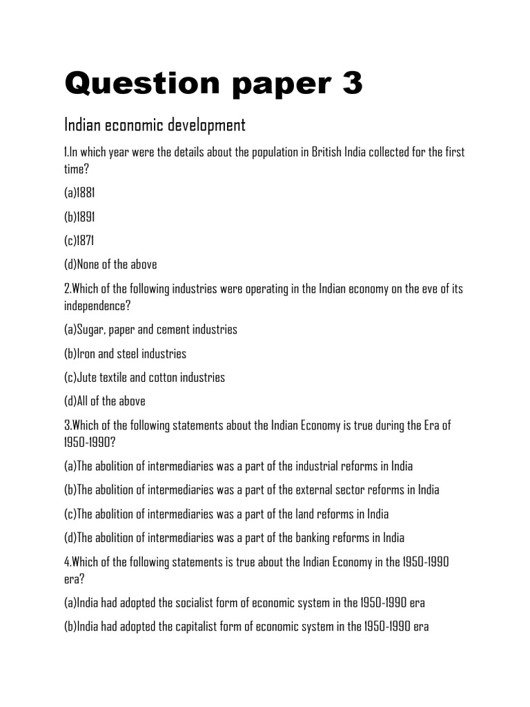 Indian Economic Development Quiz | PDF | Government Spending | Economy ...
