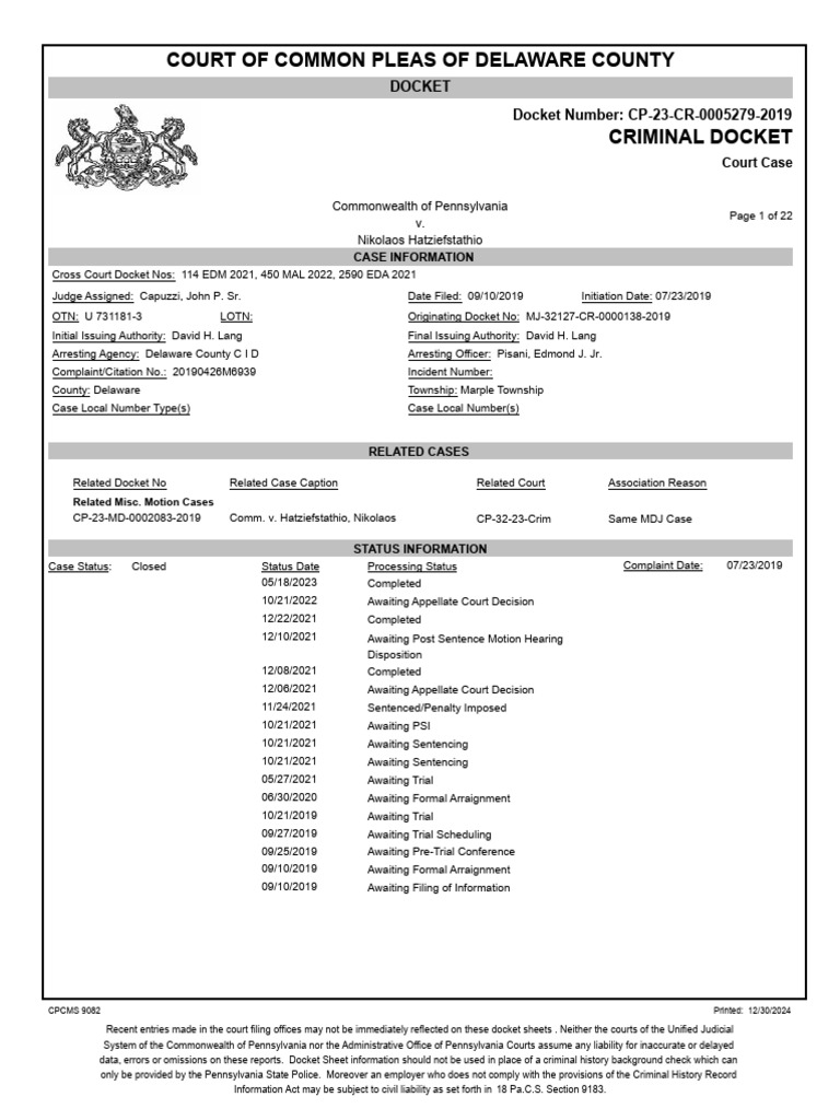 CpDocketSheet (2) | PDF | Forgery | Criminal Record