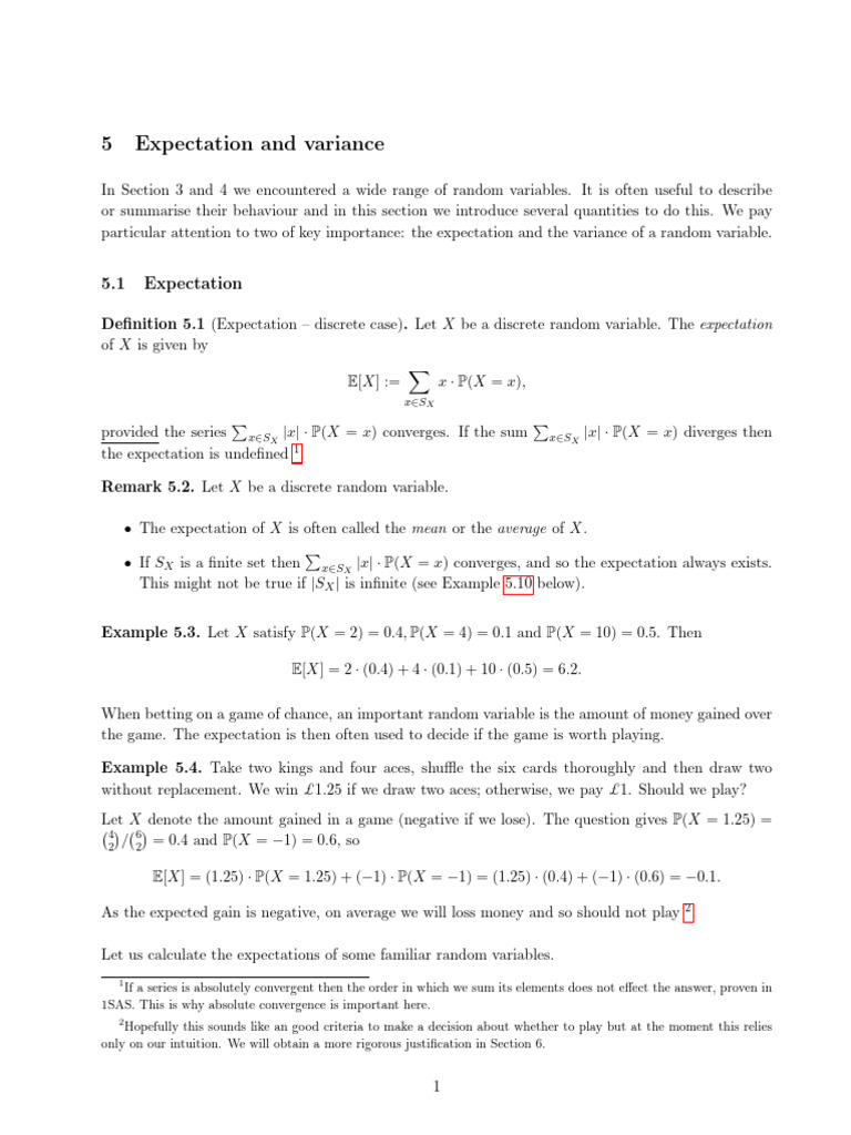Section 5 - Expectation and Variance | PDF | Variance | P Value