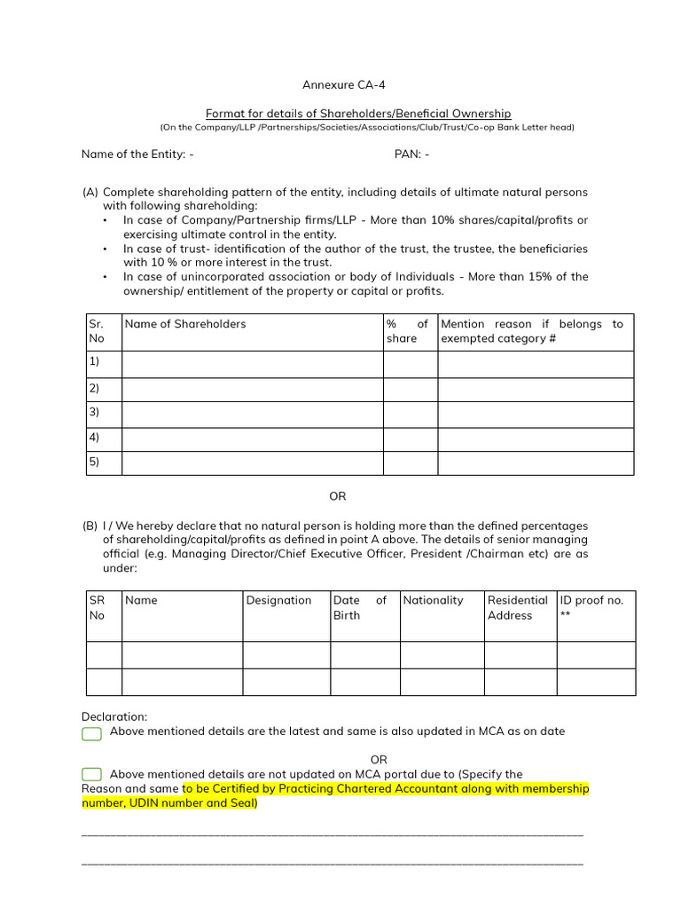 Annexure Ca 4 Revised June 13 2024 | PDF | Shareholders | Corporations