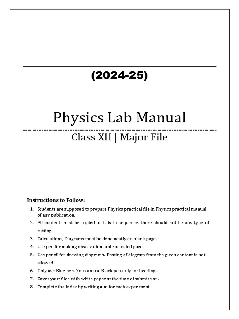 Physics Lab Manual Class Xii Major File Edited - 2024-25 (With Reading ...
