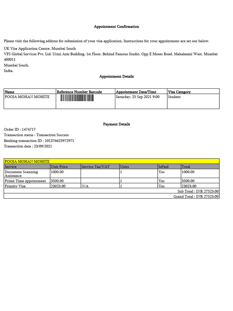 Priority Visa Receipt | PDF