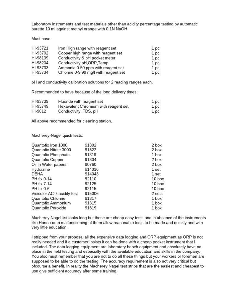 Laboratory Equipment List | PDF | Ph | Chemical Substances