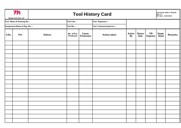 Tool History Card | PDF