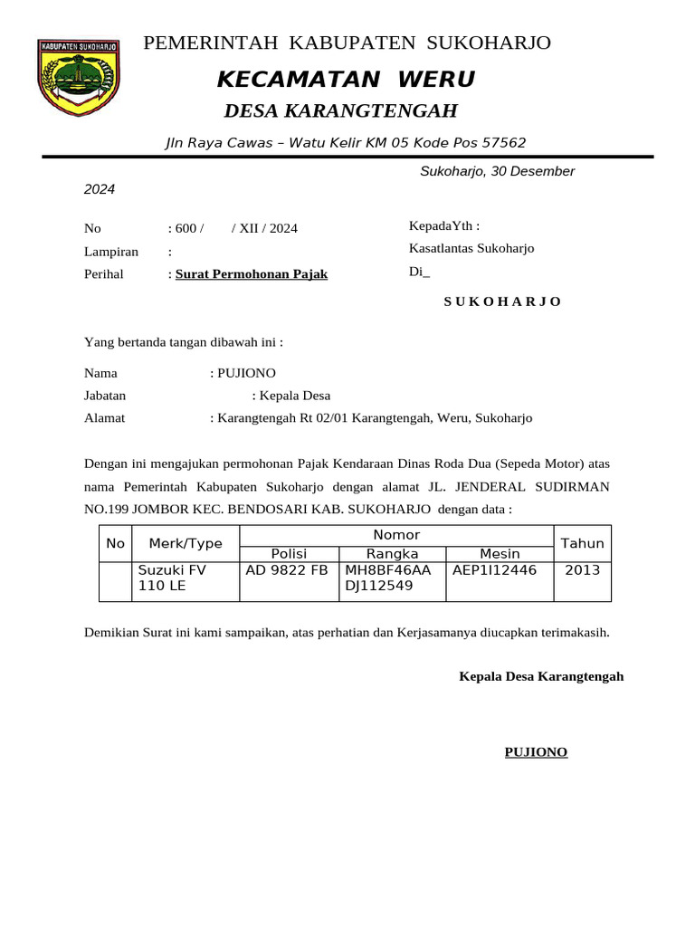 Permohonan Pajak Modin 2024 | PDF