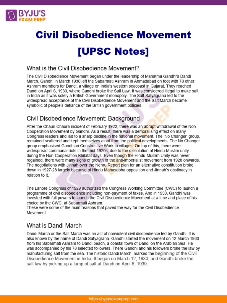 Civil Disobedience Movement Overview | PDF | Mahatma Gandhi | Indian ...